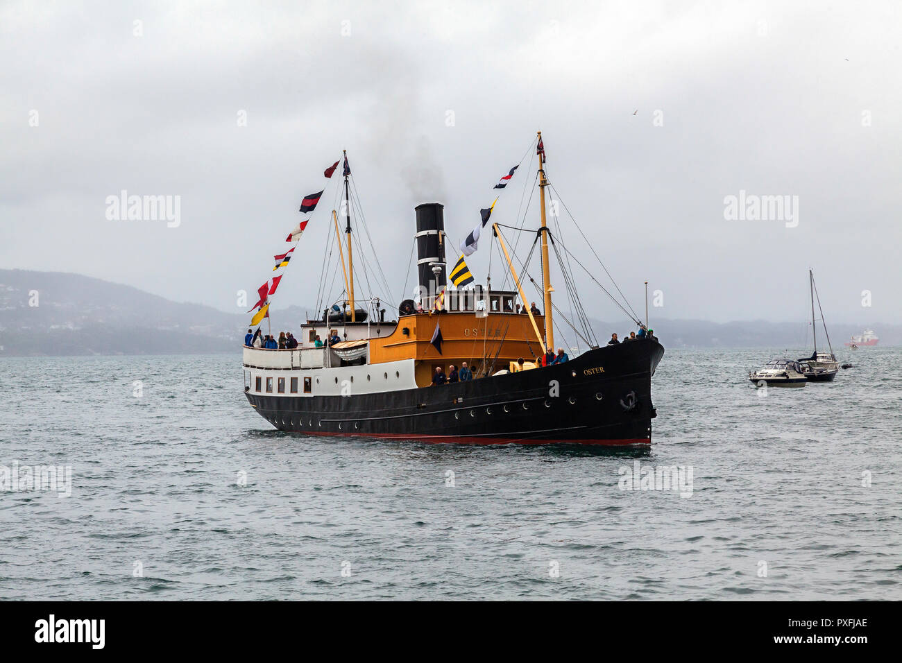 Veteran passenger steam ship Oster, built 1908, arriving from Byfjorden ...