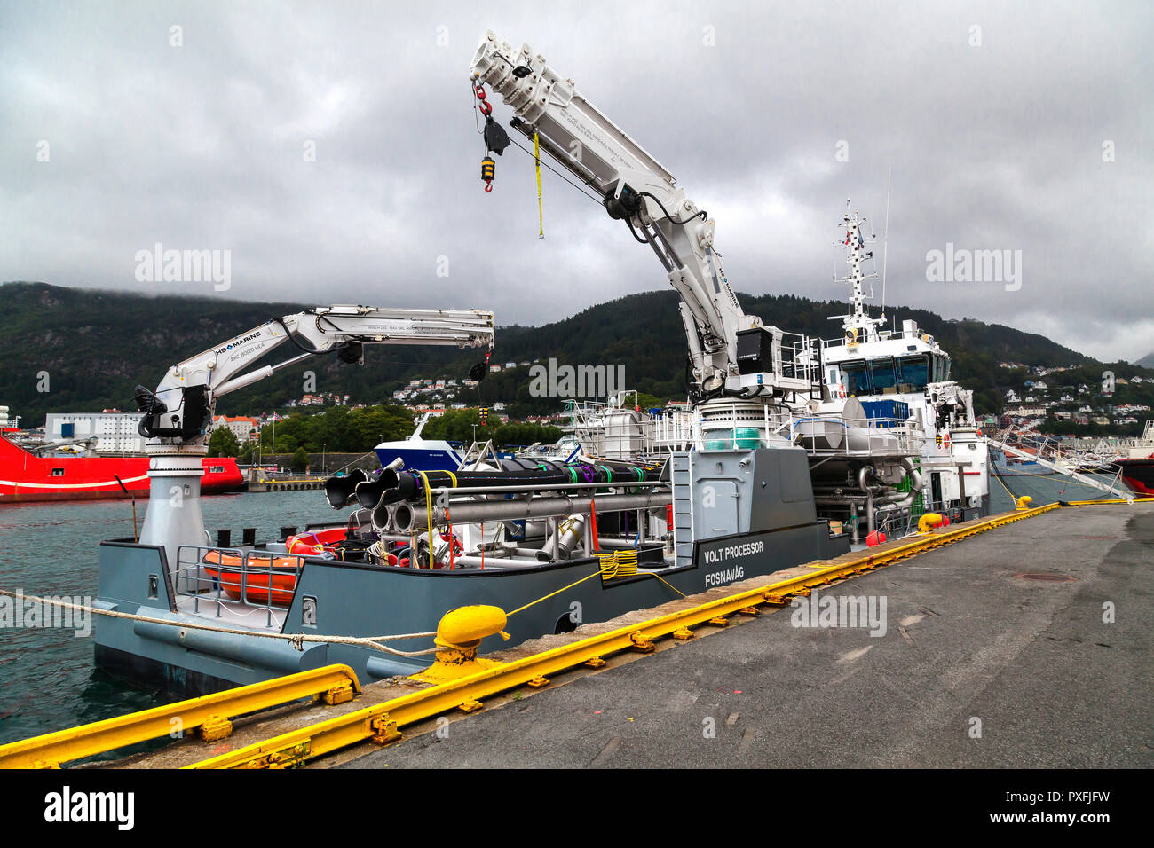 Utility vessel Volt Processor in the port of Bergen, Norway Stock Photo ...