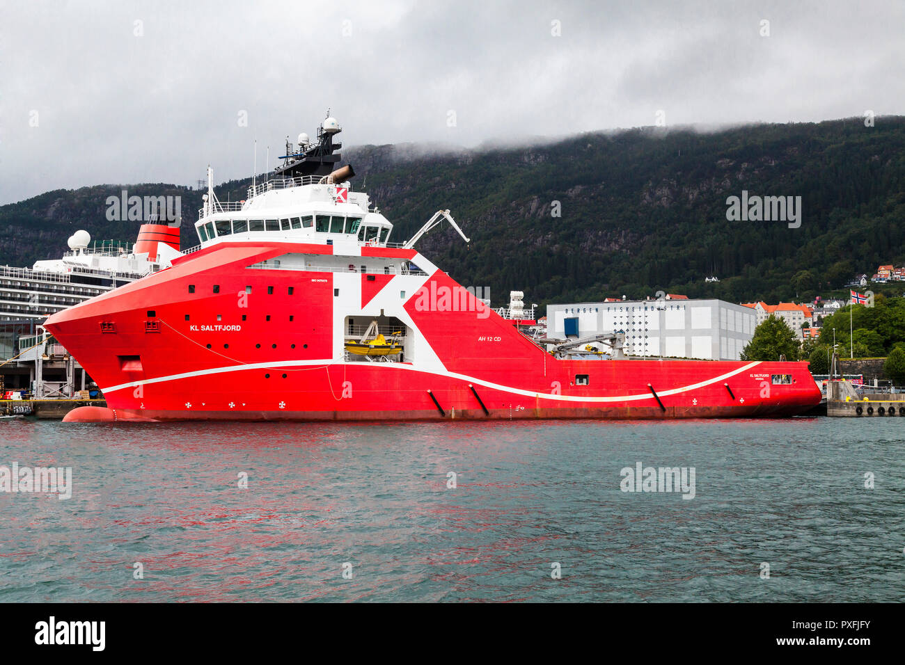 Offshore AHTS anchor handling tug supply vessel KL Saltfjord alongside ...