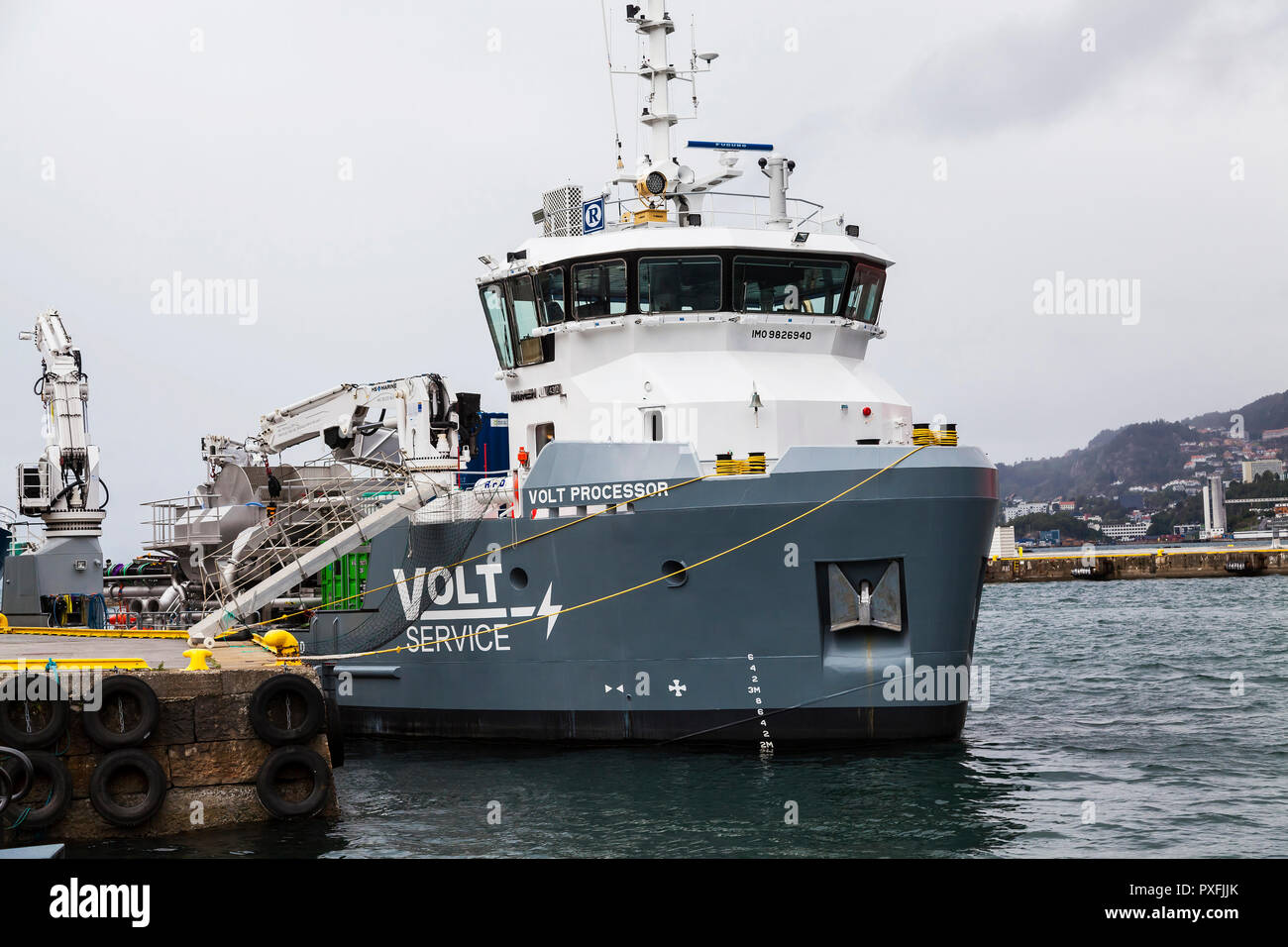 Utility vessel Volt Processor in the port of Bergen, Norway Stock Photo ...