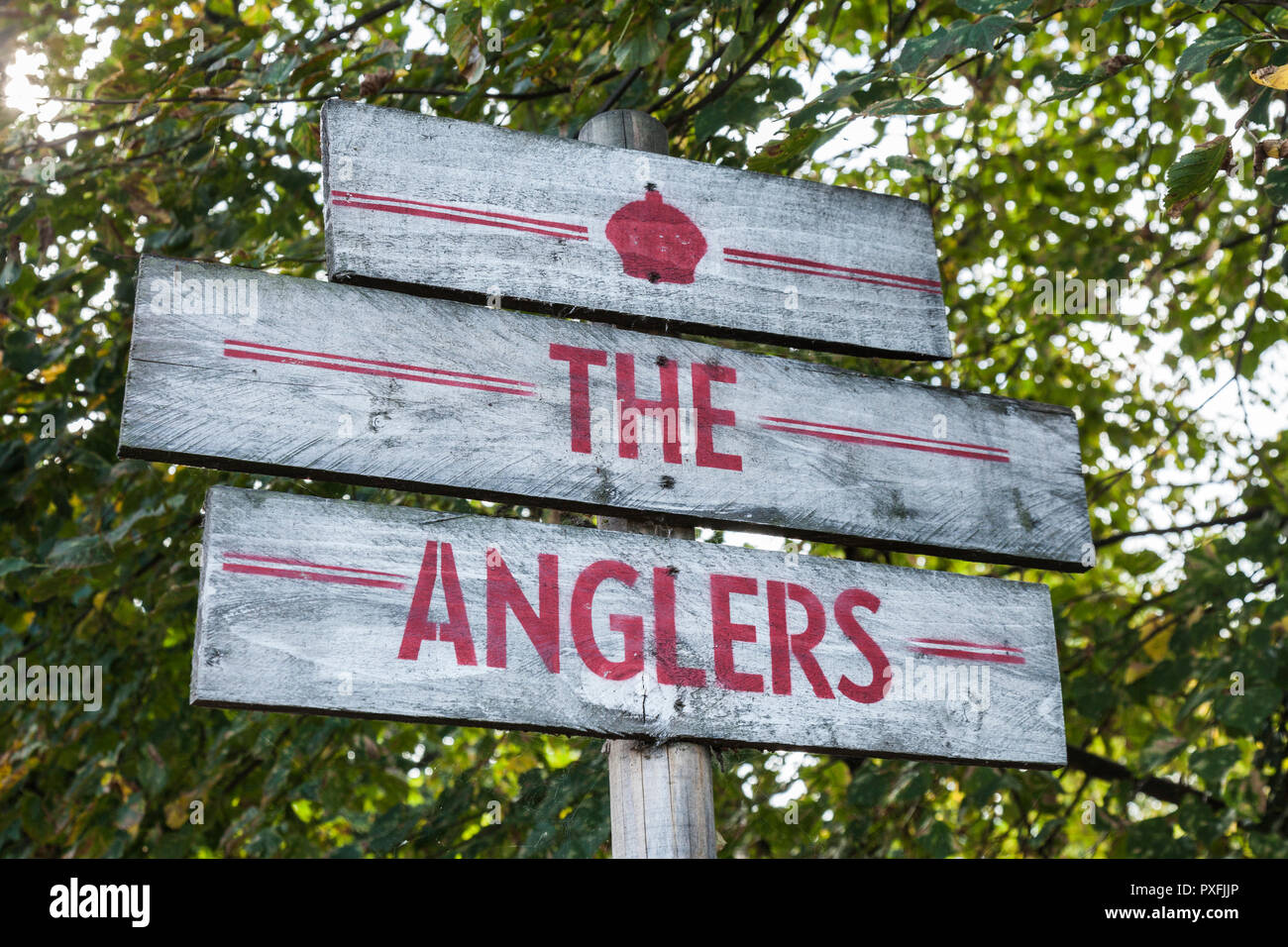 The Anglers pub sign at Teddington Lock,England,UK Stock Photo - Alamy