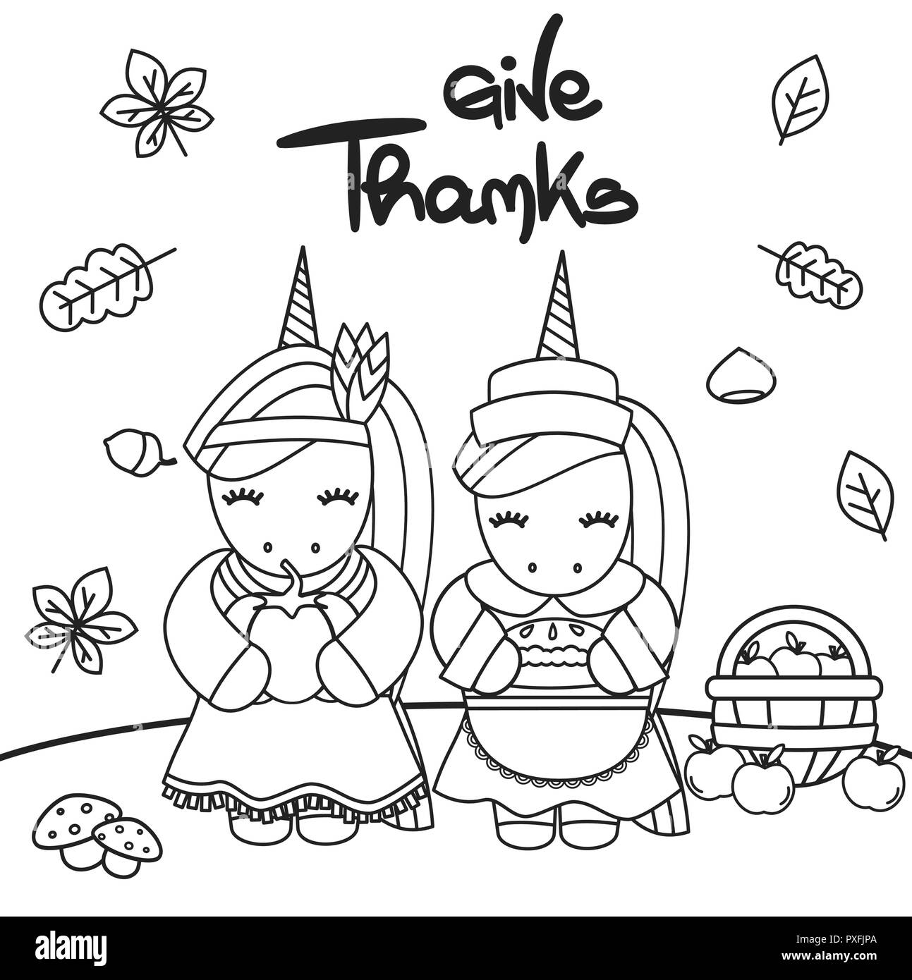 hand drawn lettering typography give thanks black and white vector ...