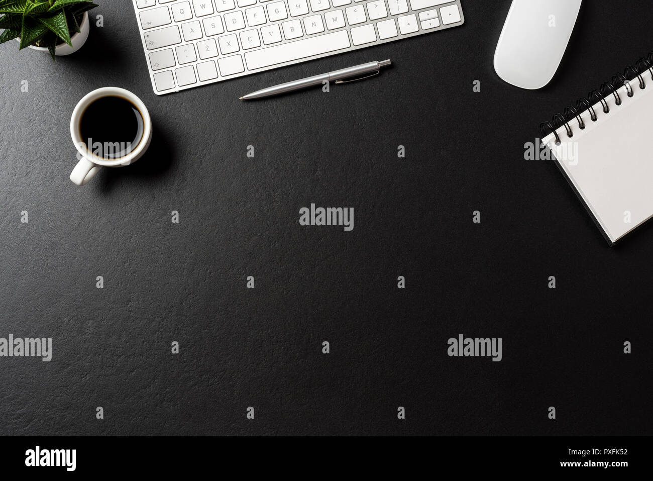 Overhead shot of office desktop Stock Photo - Alamy