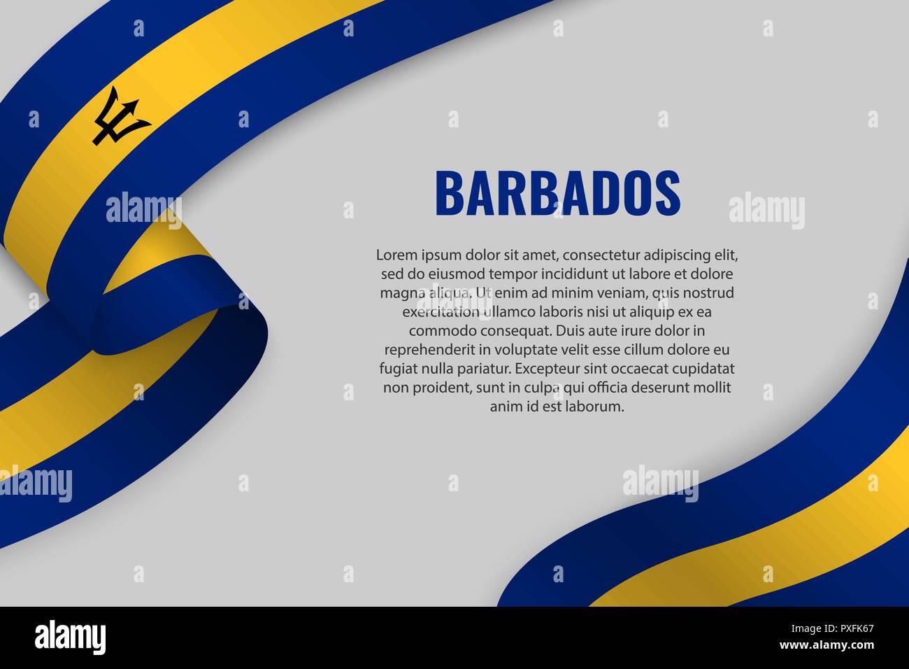 Waving ribbon or banner with flag of Barbados. Template for poster ...