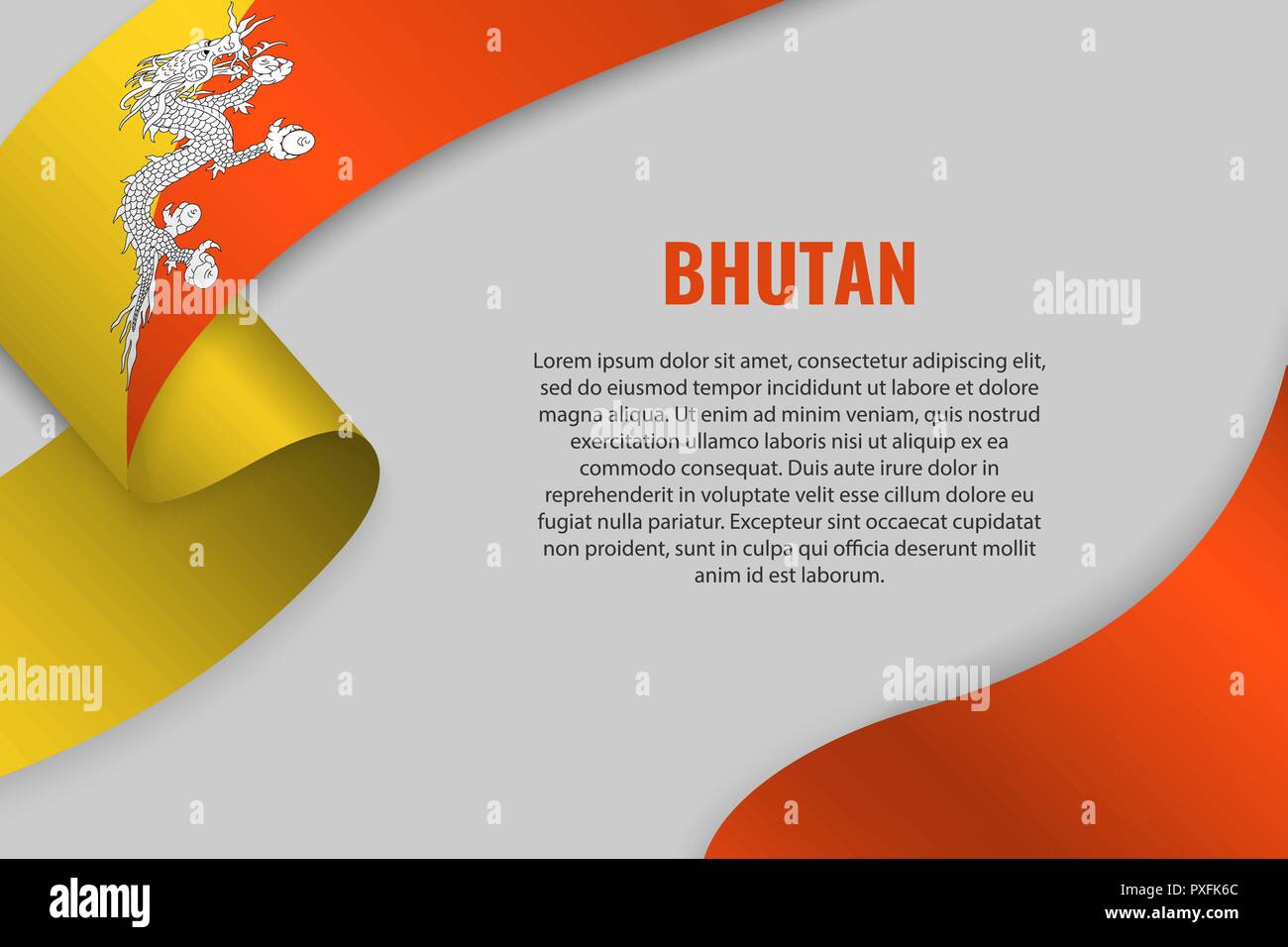Waving ribbon or banner with flag of Bhutan. Template for poster design ...