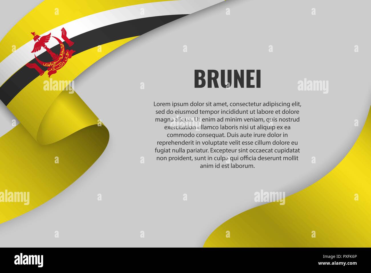Waving ribbon or banner with flag of Brunei. Template for poster design ...