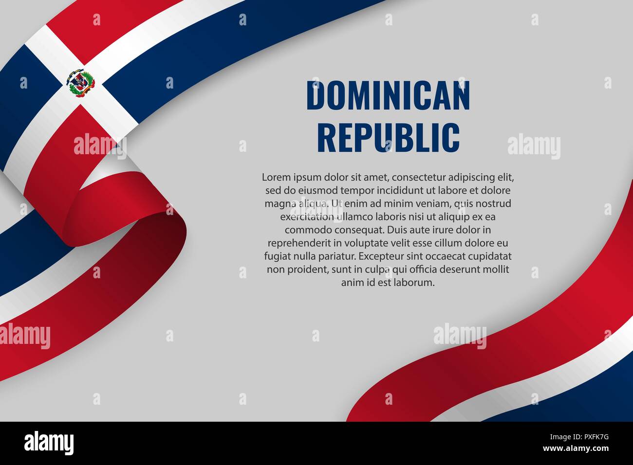 Waving ribbon or banner with flag of Dominican Republic. Template for ...