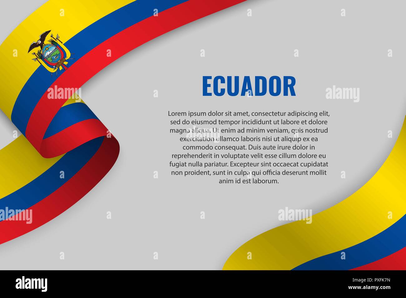 Waving ribbon or banner with flag of Ecuador. Template for poster ...