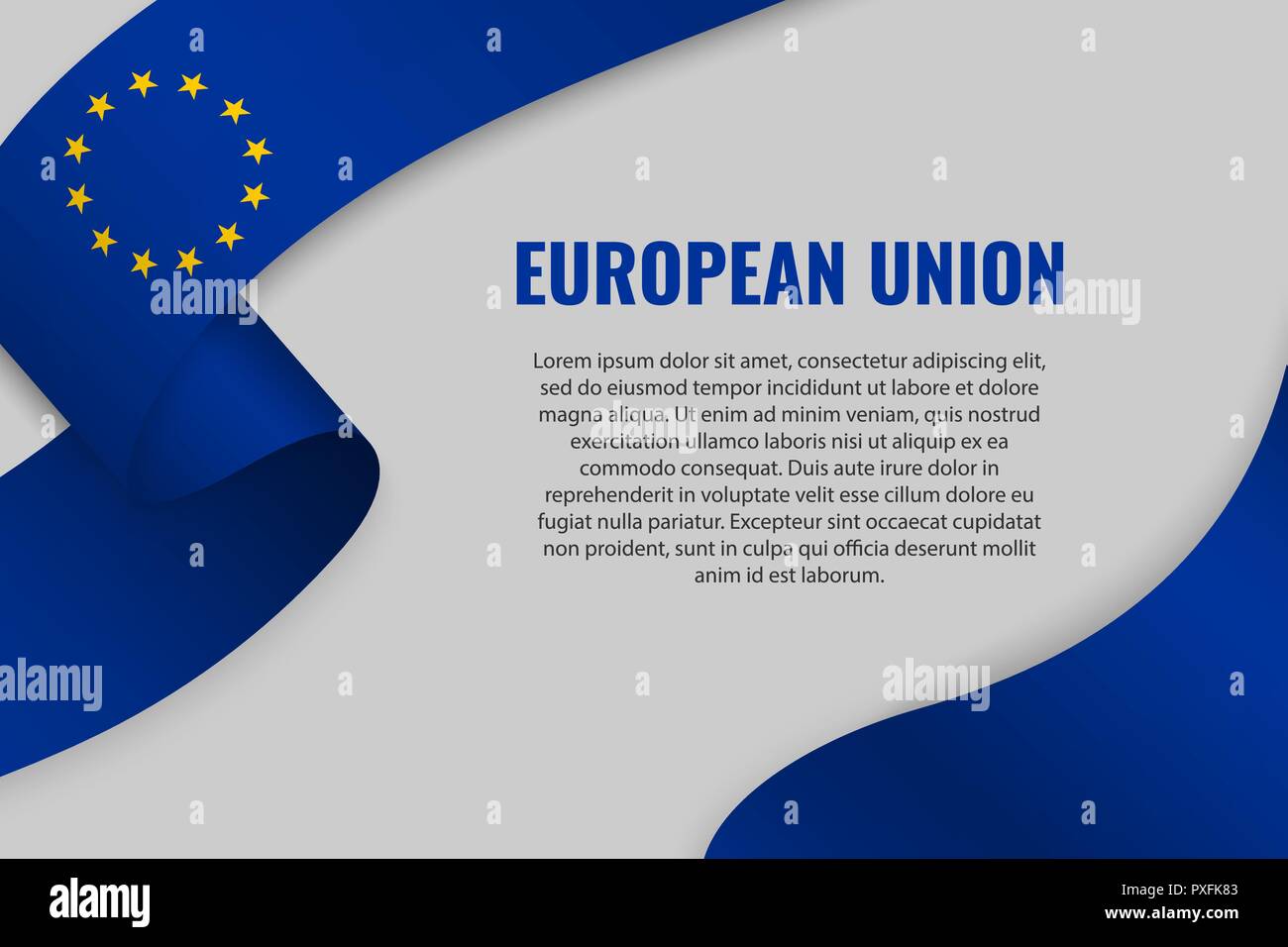 Waving ribbon or banner with flag of European Union. Template for ...