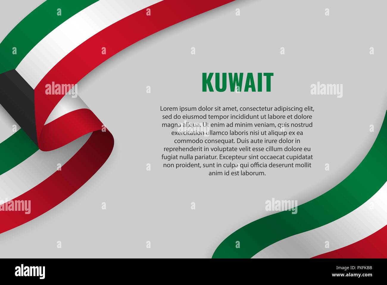 Waving ribbon or banner with flag of Kuwait. Template for poster design ...