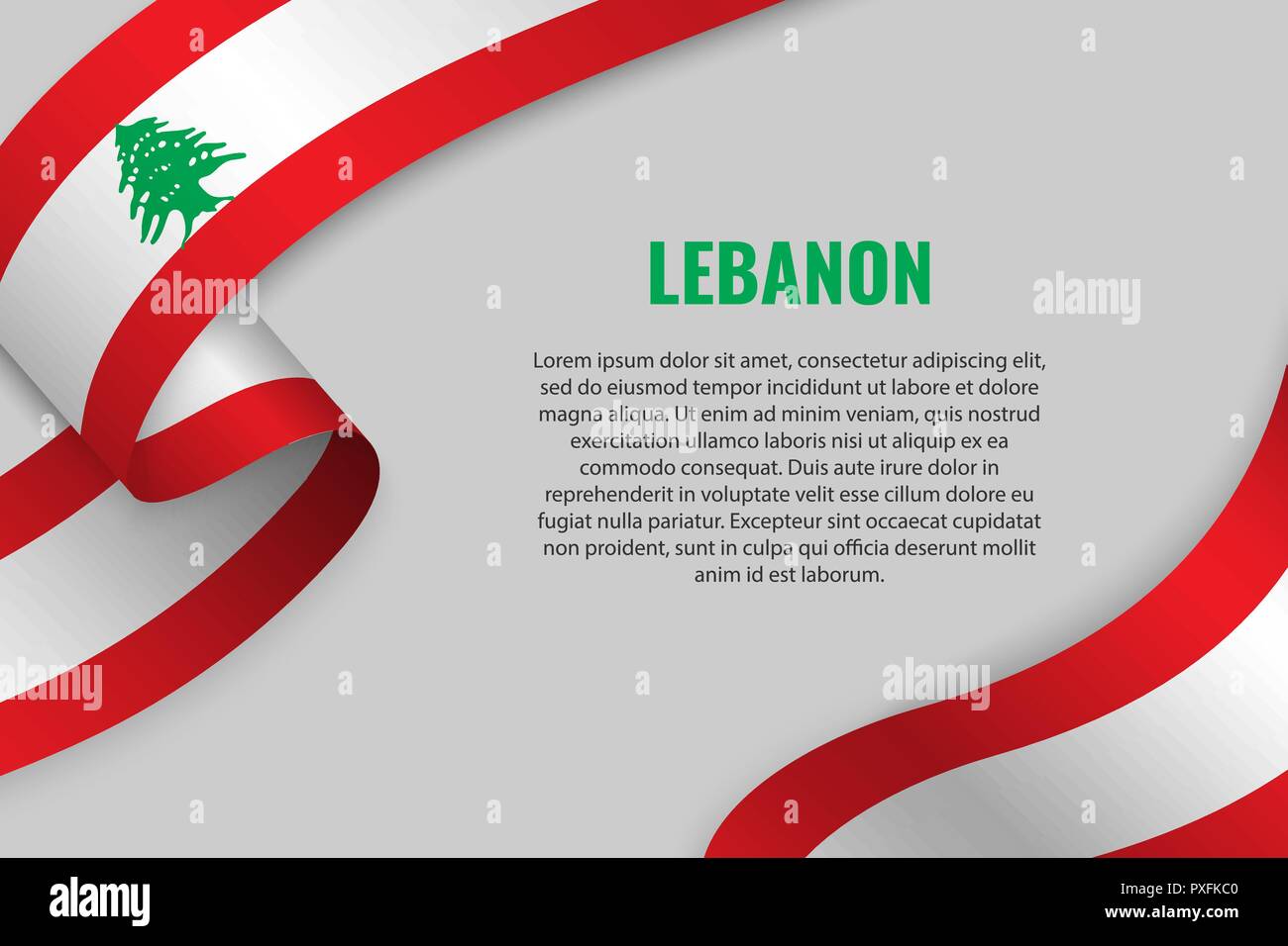 Waving ribbon or banner with flag of Lebanon. Template for poster ...