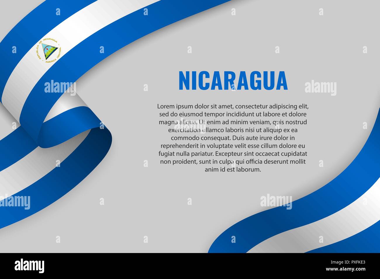 Waving ribbon or banner with flag of Nicaragua. Template for poster ...