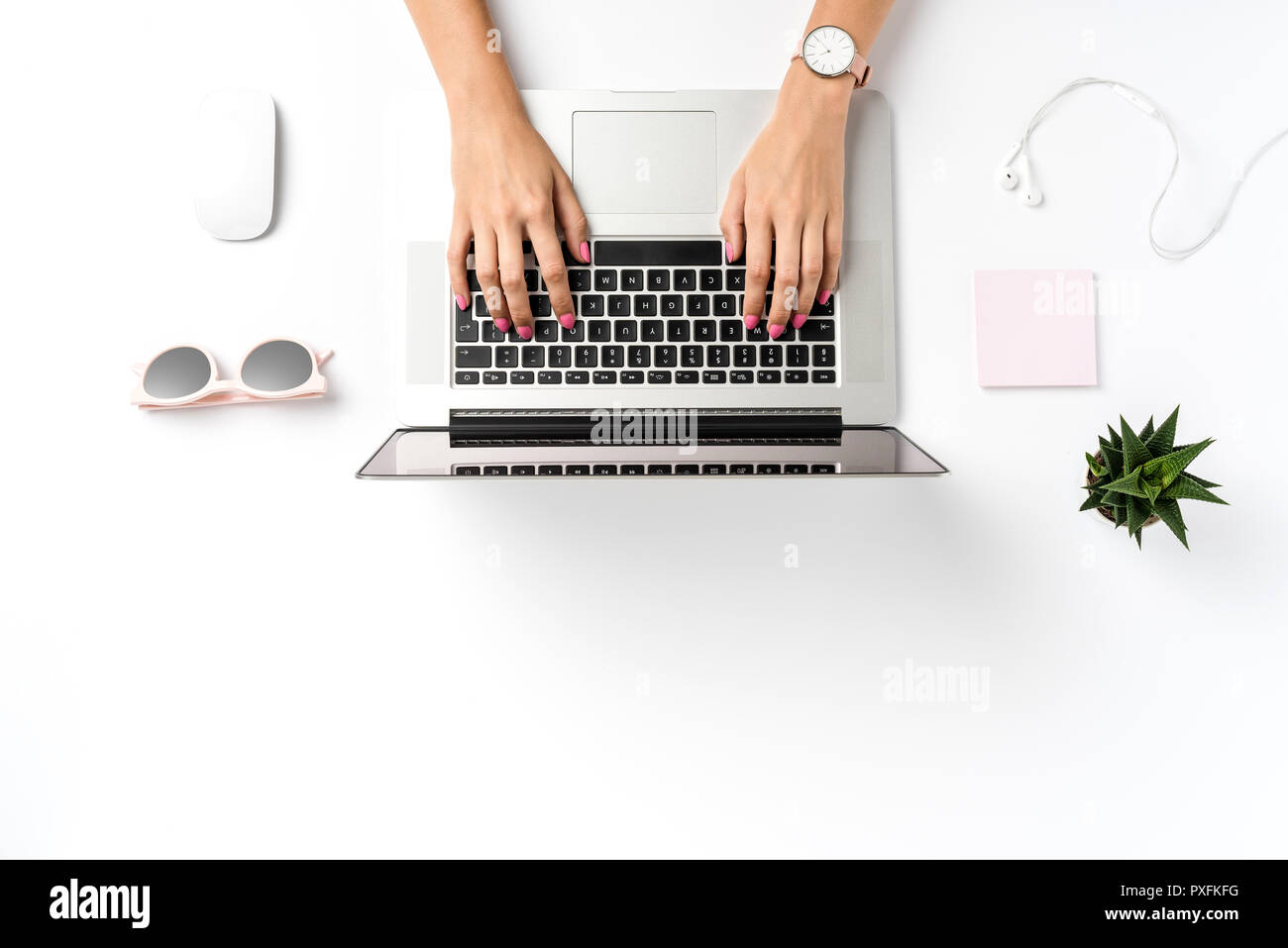 Table top view woman Cut Out Stock Images & Pictures - Alamy