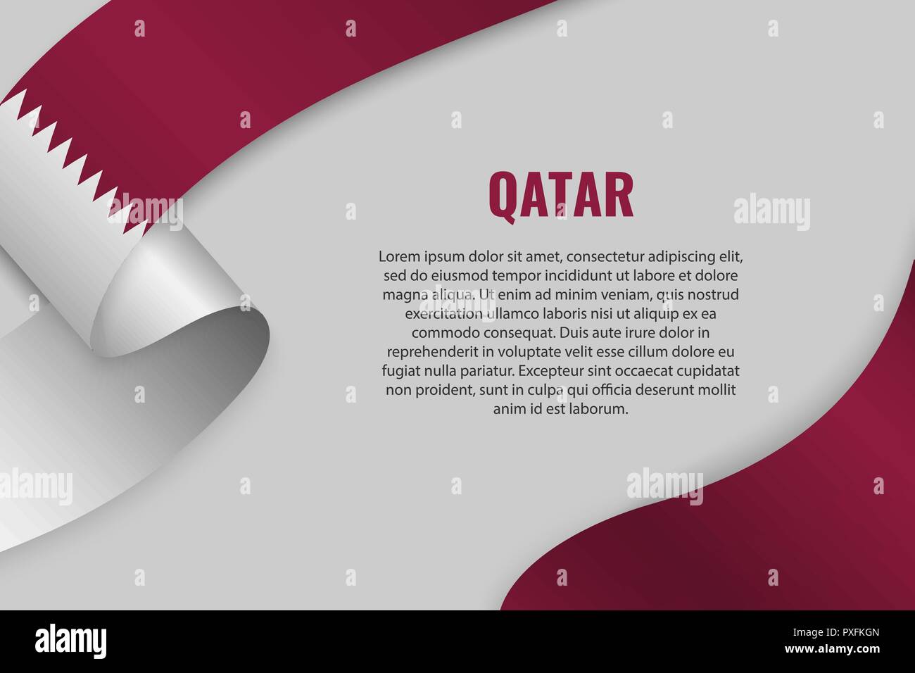 Waving ribbon or banner with flag of Qatar. Template for poster design ...
