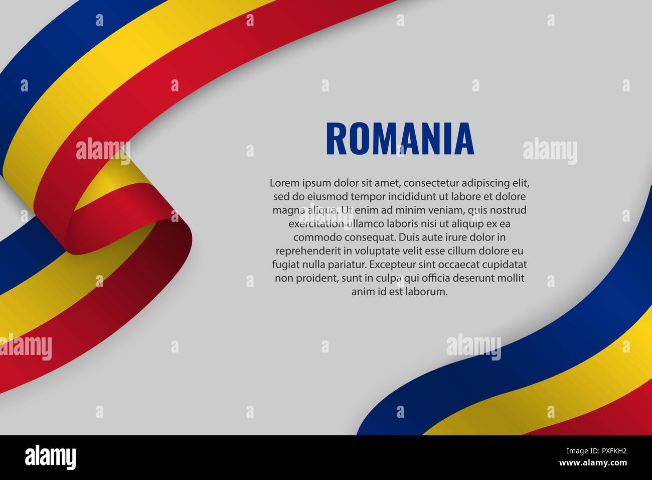 Waving ribbon or banner with flag of Romania. Template for poster ...