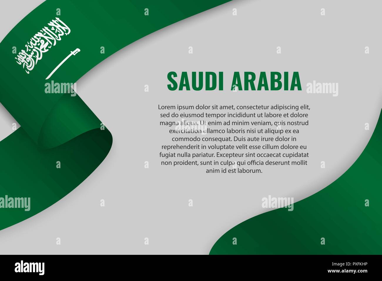 Waving ribbon or banner with flag of Saudi Arabia. Template for poster ...
