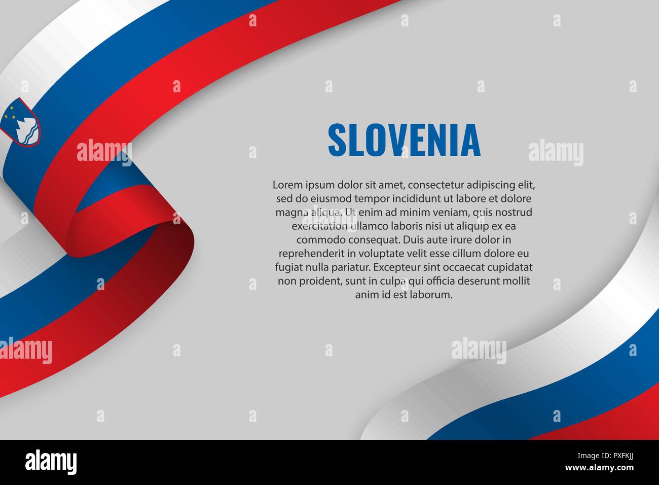 Waving ribbon or banner with flag of Slovenia. Template for poster ...