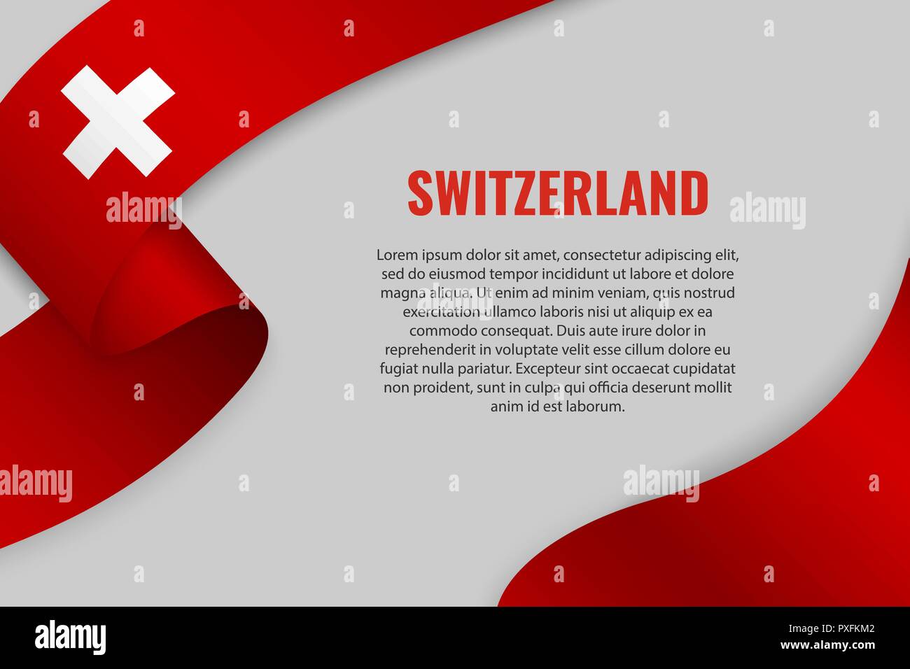 Waving ribbon or banner with flag of Switzerland. Template for poster ...