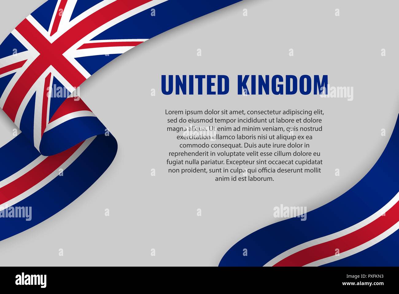 Waving ribbon or banner with flag of United Kingdom. Template for ...