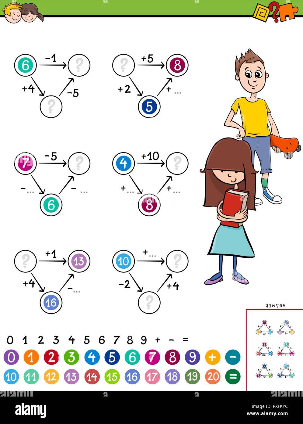 Cartoon Illustration of Educational Mathematical Calculation Puzzle ...