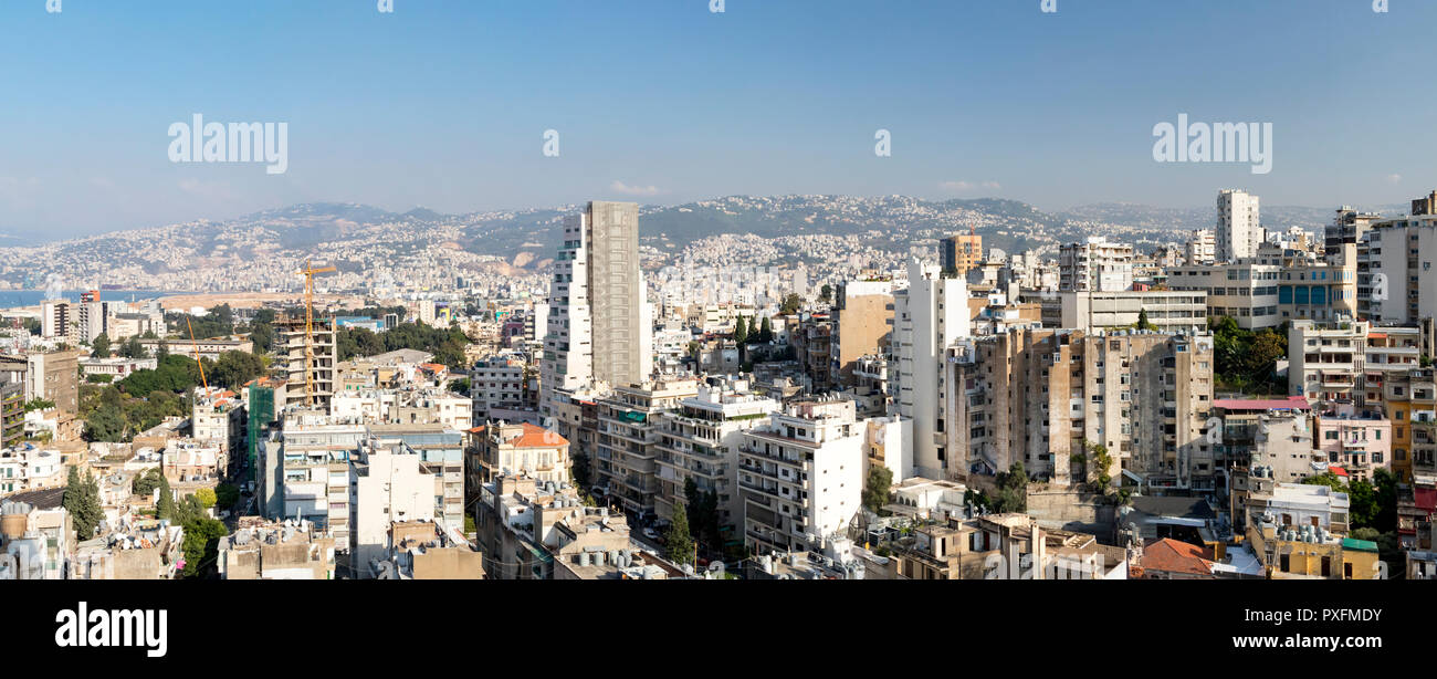 Panoramic skyline view of the crowded buildings in downtown Beirut ...