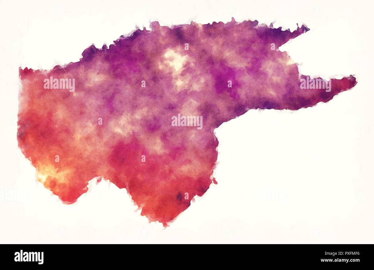 Guaviare department watercolor map of Colombia in front of a white ...