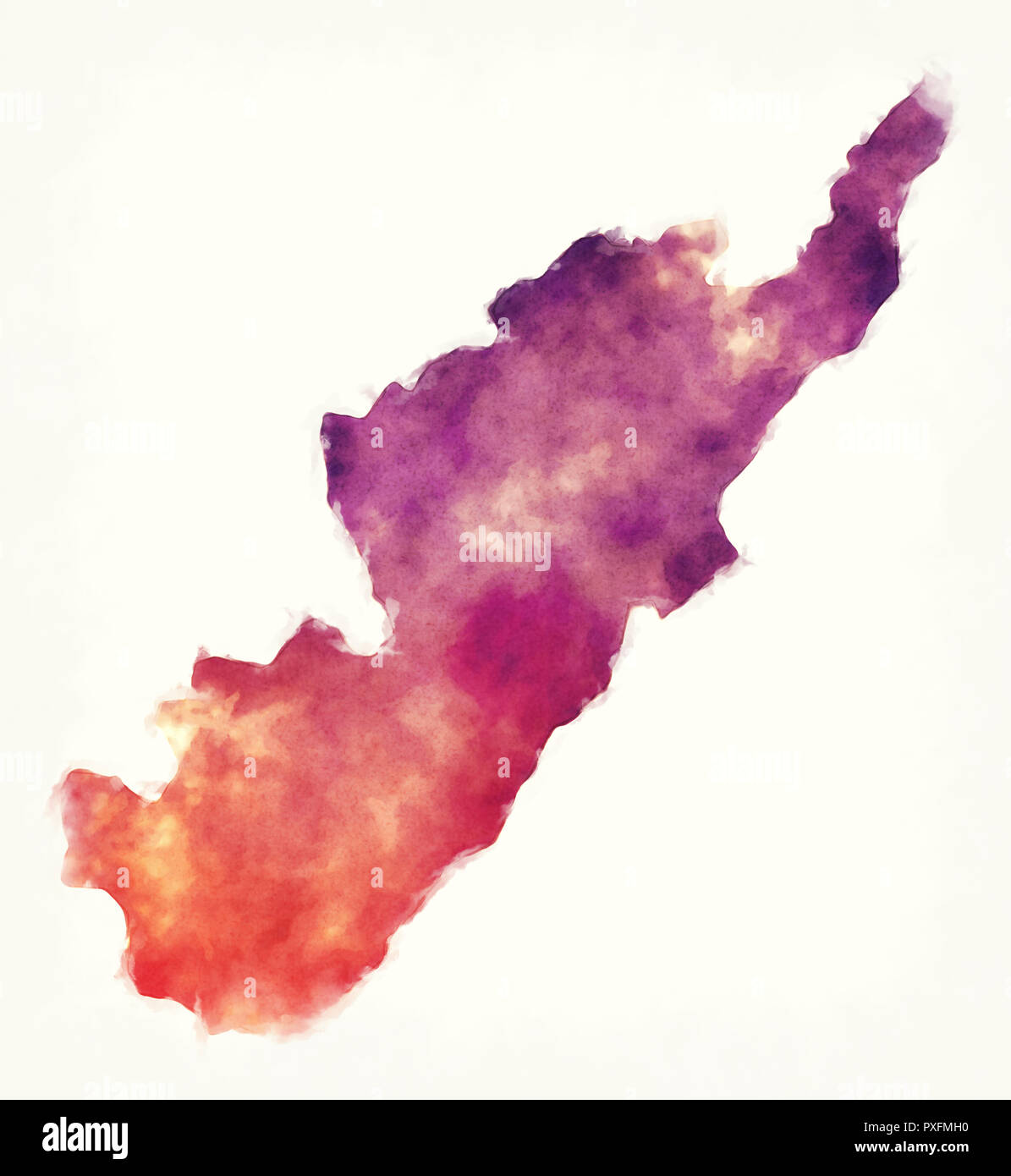 Huila department watercolor map of Colombia in front of a white ...