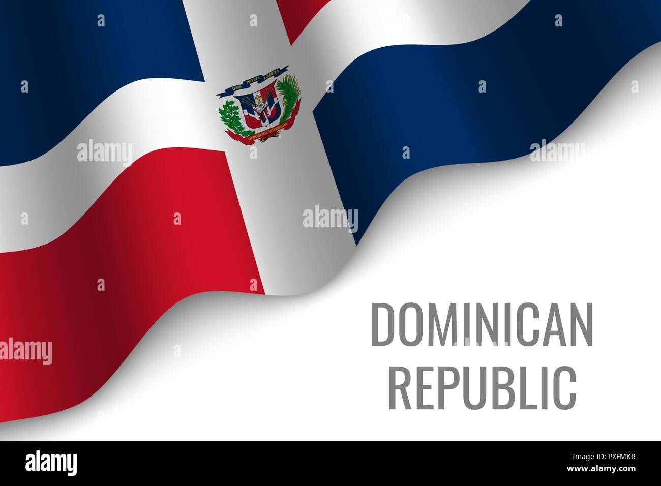 waving flag of Dominican Republic with copyspace. Template for brochure ...
