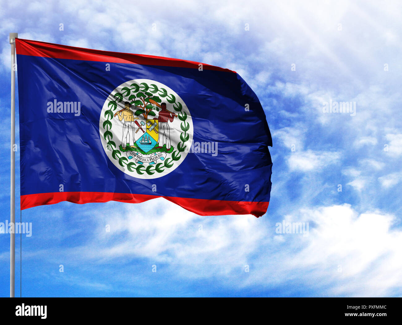 Blue sky background with belize flag hi-res stock photography and ...