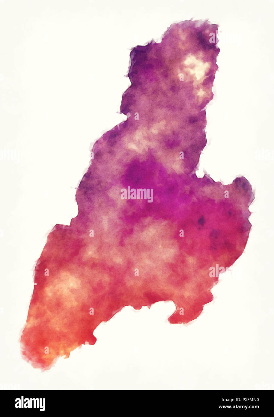 Tolima department watercolor map of Colombia in front of a white ...