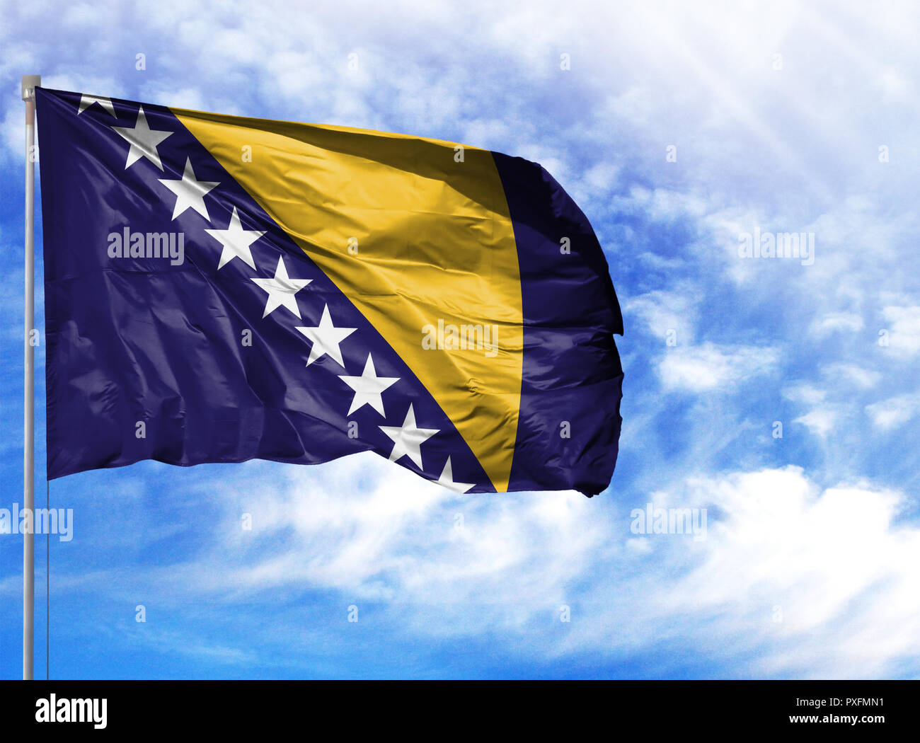 Blue sky background with bosnia and herzegovina flag hi-res stock ...