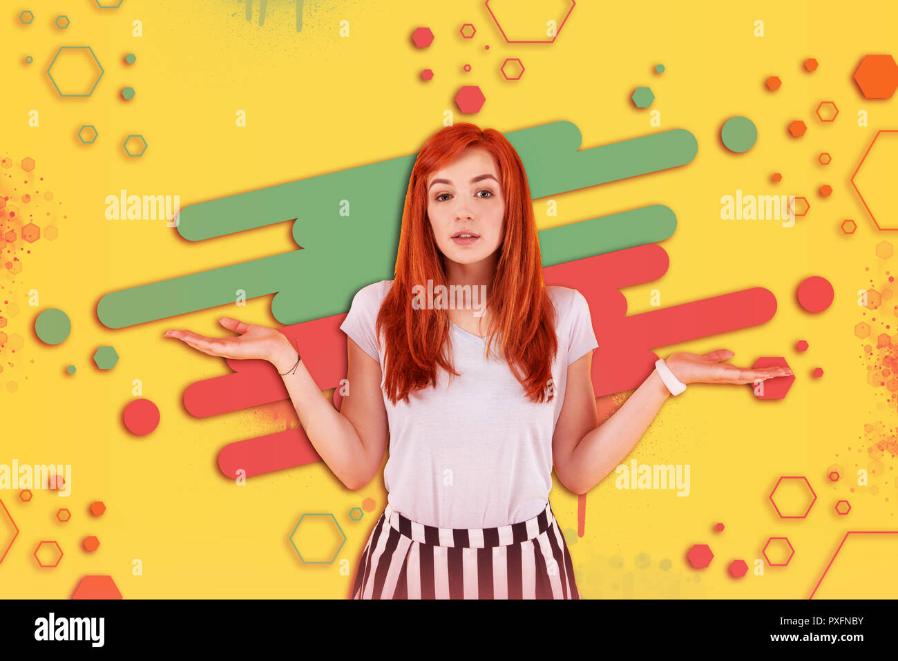 Appealing young woman feeling confused while being in two minds after ...