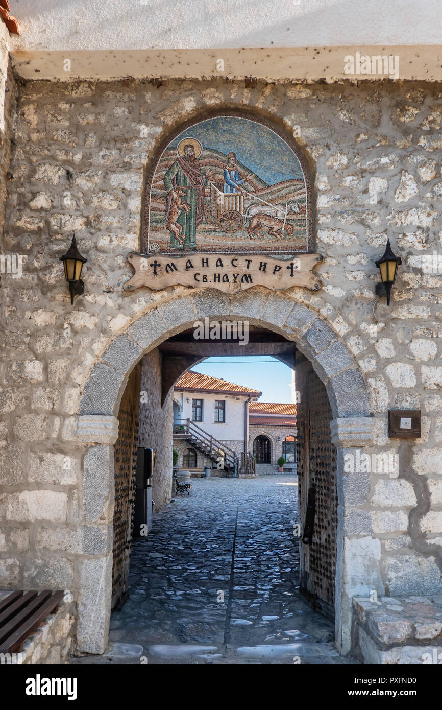 Entrance to Saint Naum monastery at lake Ohrid in Macedonia Stock Photo ...