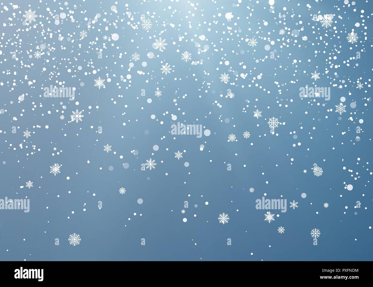 Seasonal Winter Holiday Snowfall. Festiveal Snowfall on Blue Sky. White ...