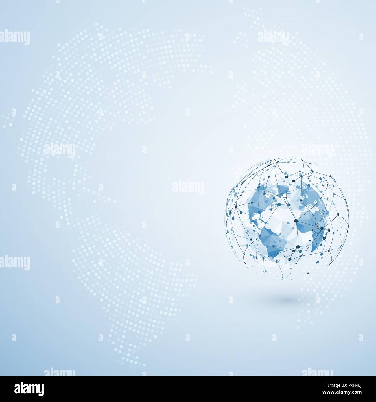 Global network connection. Polygonal World map dot and line composition. Concept of global ...