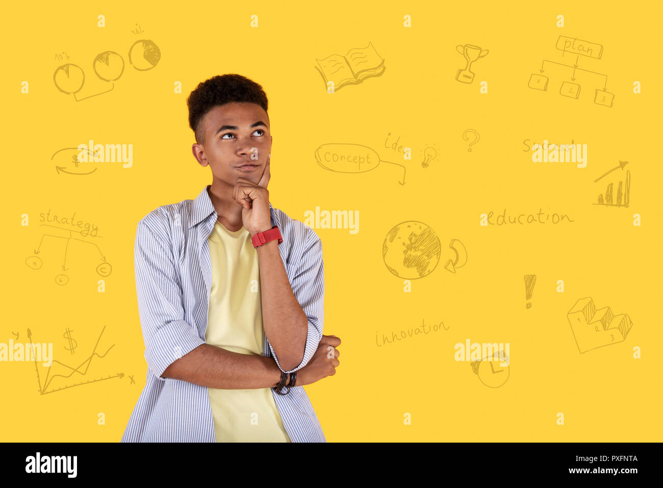 Reflective thoughtful guy getting knowledge Stock Photo - Alamy