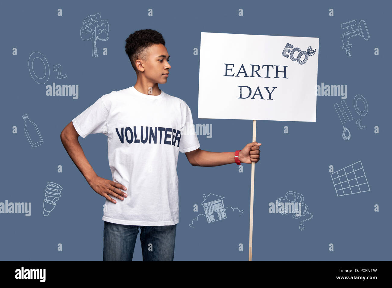 Confident volunteer being ecofriendly and celebrating Earth day Stock ...
