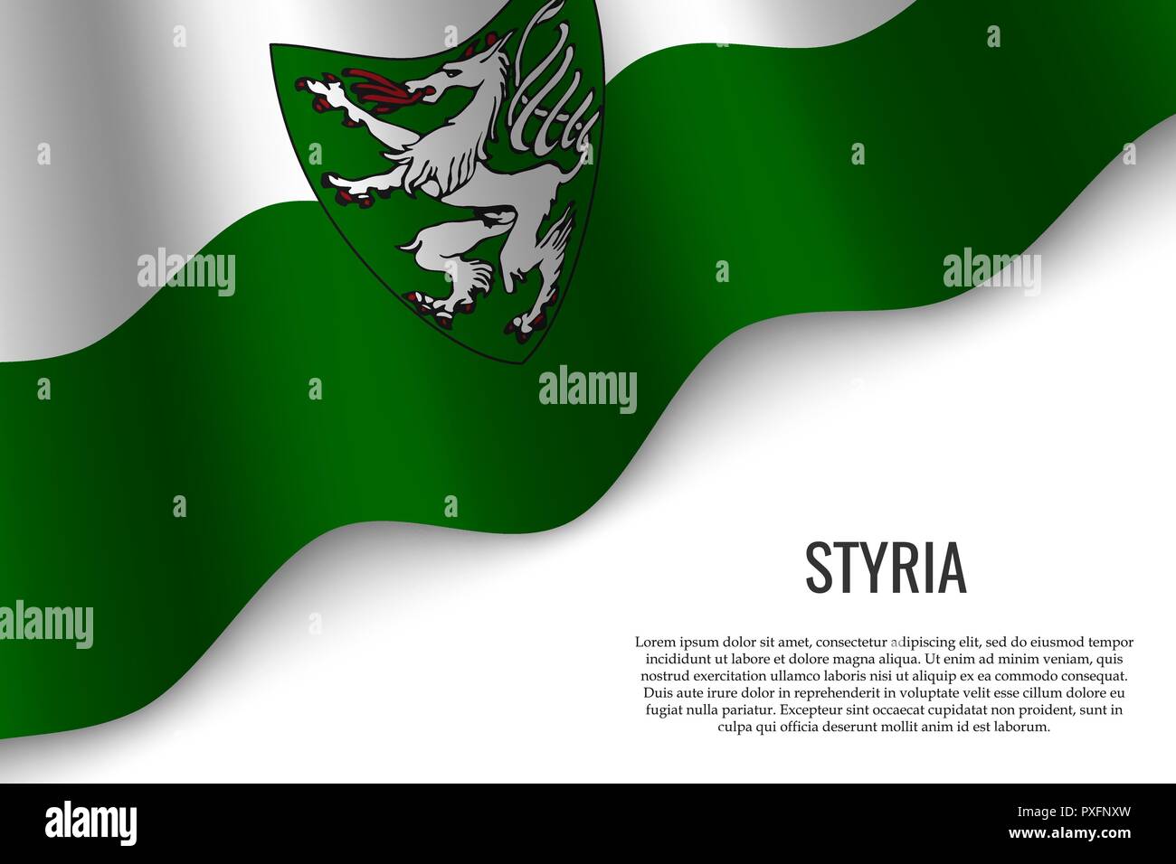 waving flag of Styria is a region of Austria on white background ...