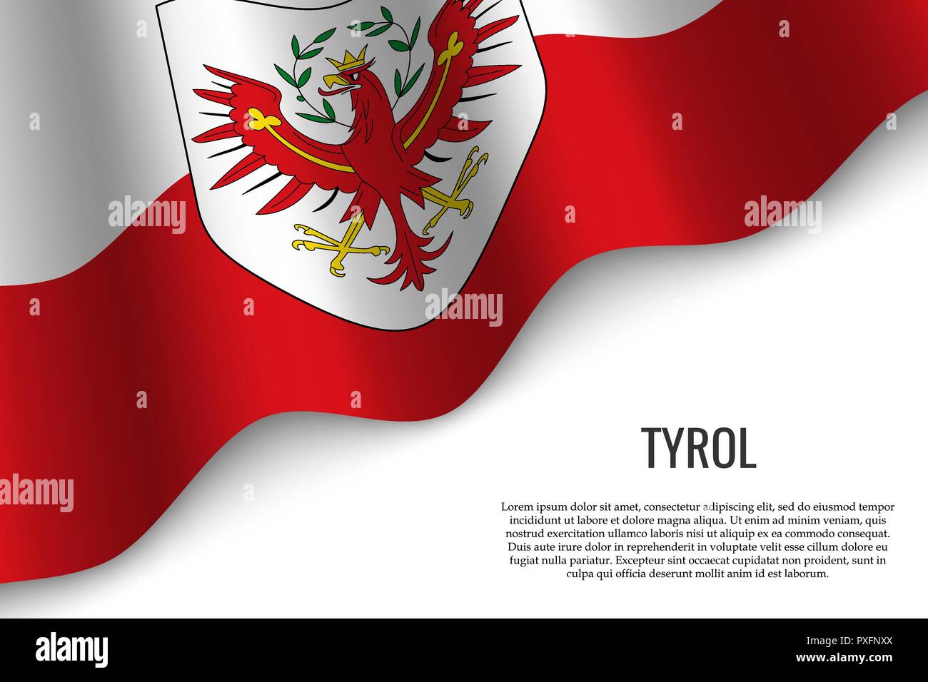 waving flag of Tyrol is a region of Austria on white background ...