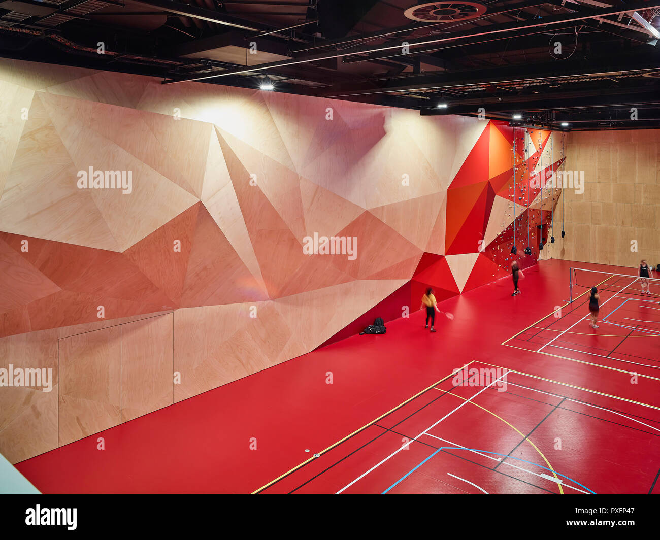 Main hall in sports court mode with feature wall. Pridham Hall ...