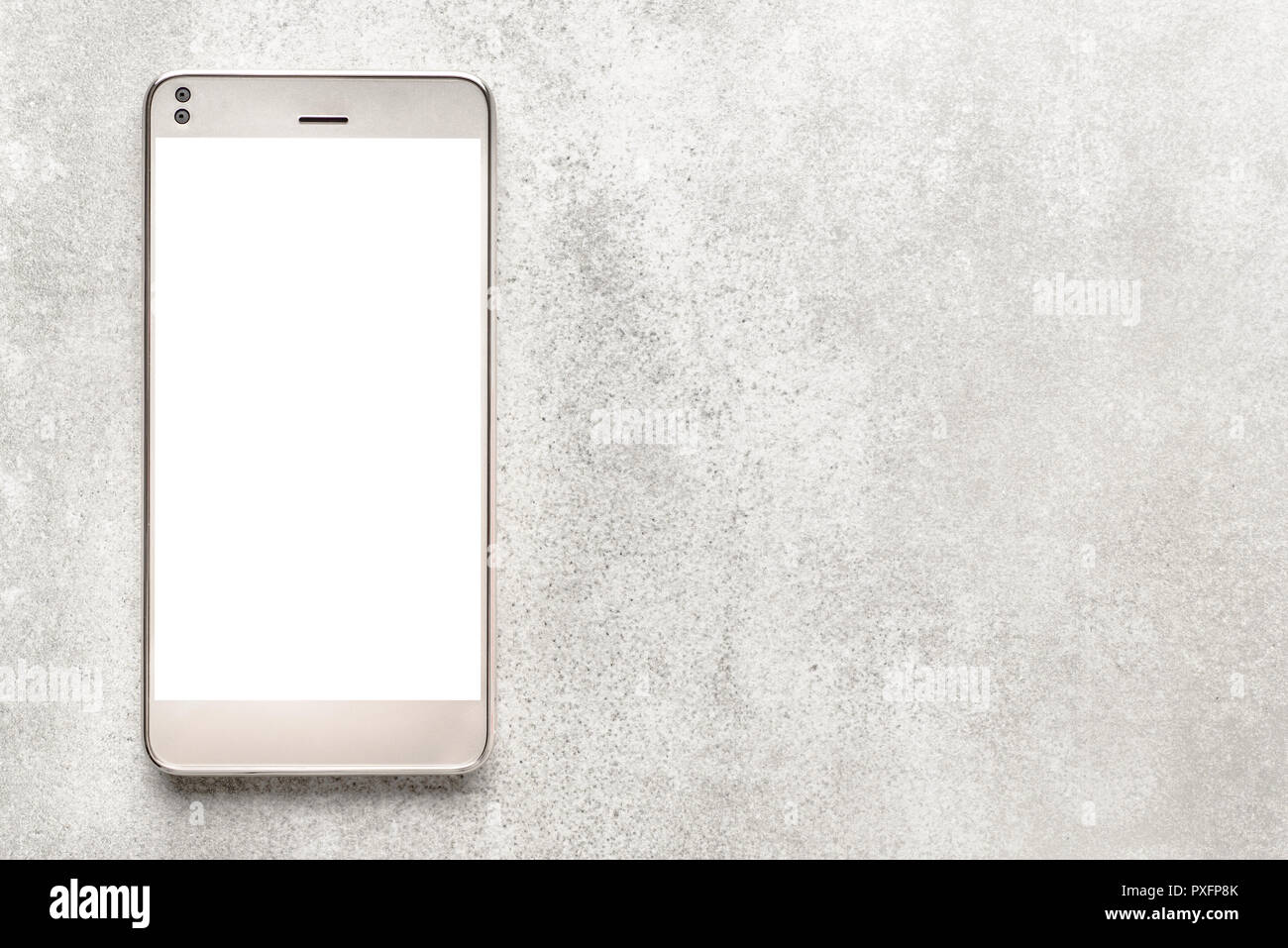 Mobile smart phone with white screen, wireless communication concept ...