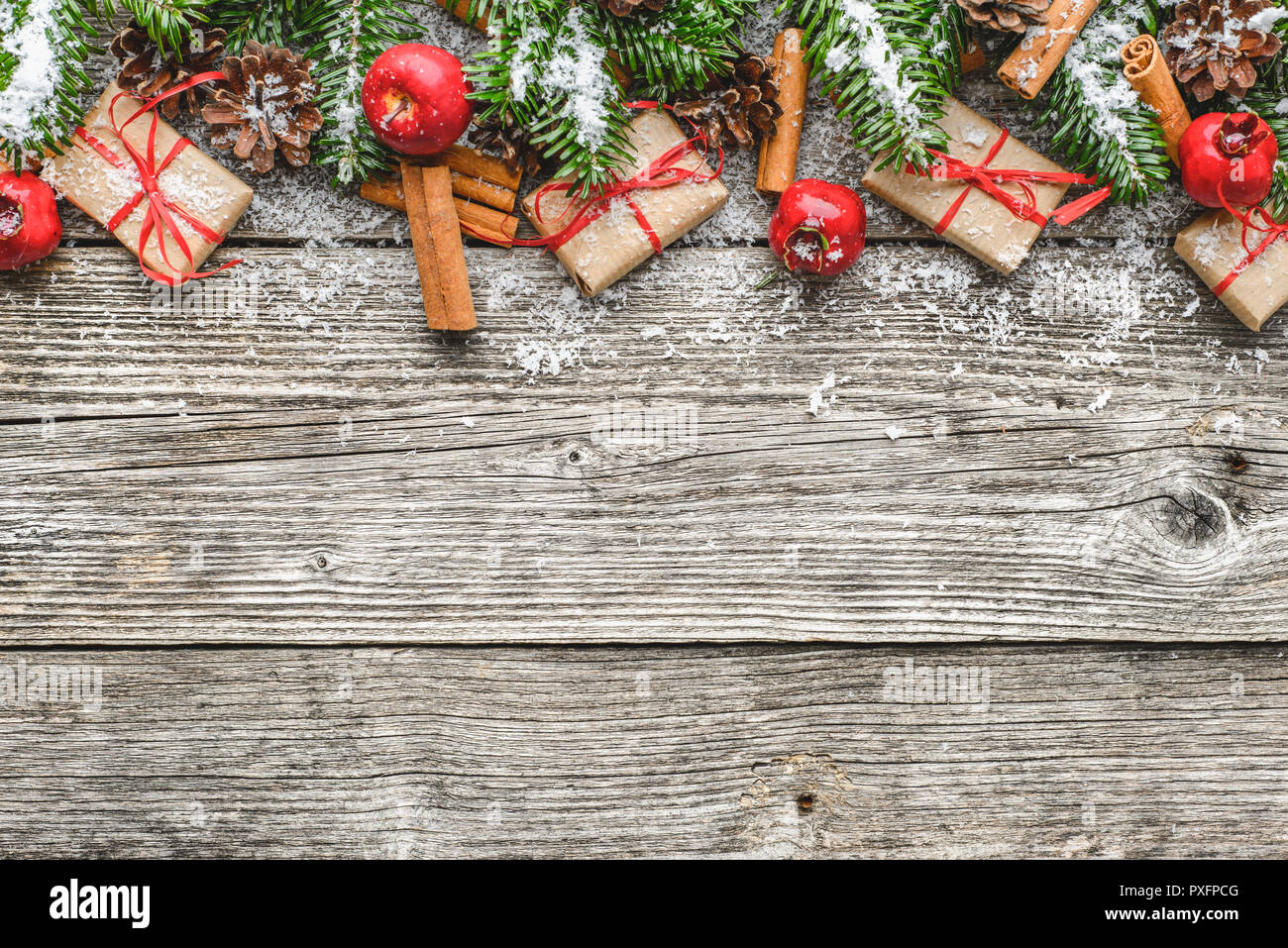 Christmas banner with decorations, christmas gift boxes, snowflakes ...