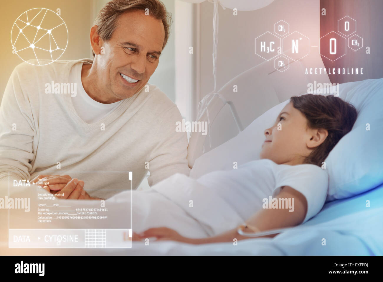 Kind father smiling and supporting his child in hospital Stock Photo ...