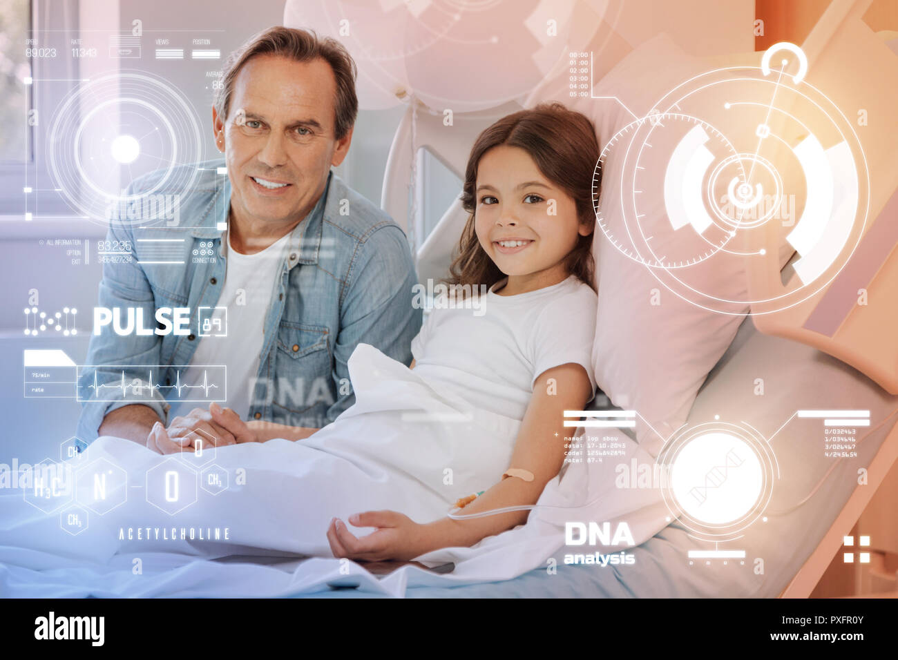 Kind father sitting with his daughter while being in hospital Stock ...