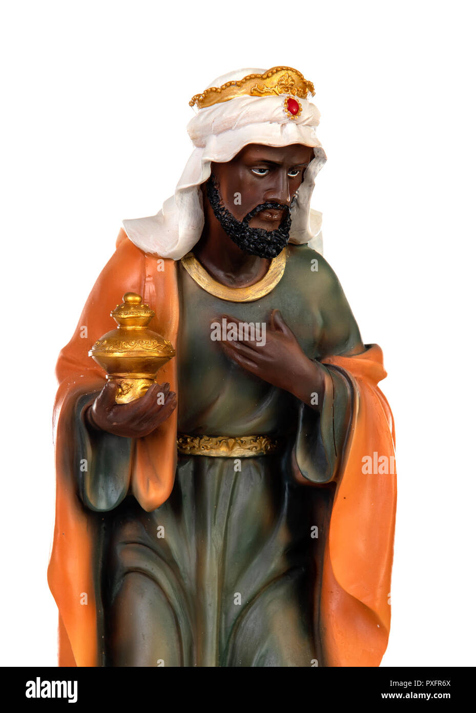 Baltasar, one of the three wise men. Ceramic figure isolated on white ...