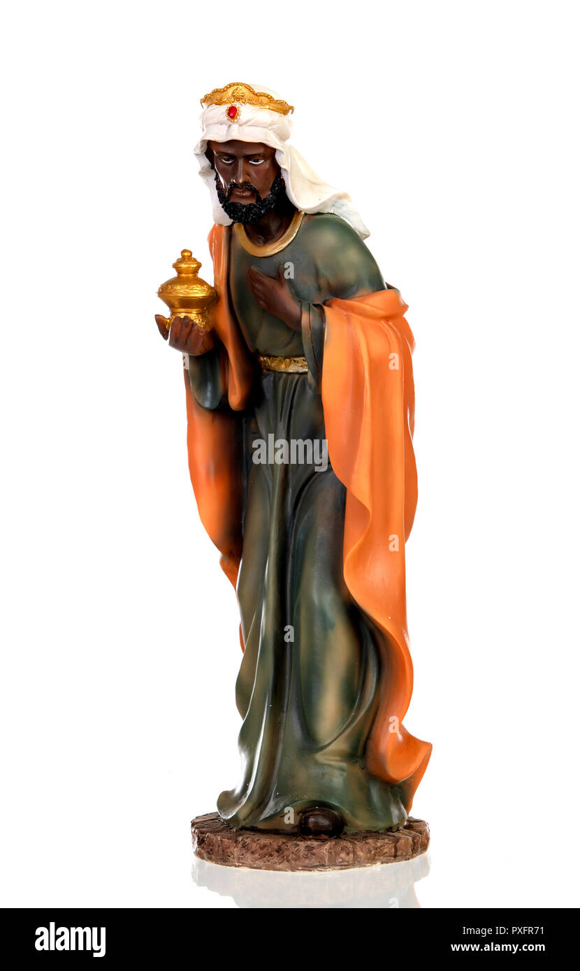Baltasar, one of the three wise men. Ceramic figure isolated on white ...