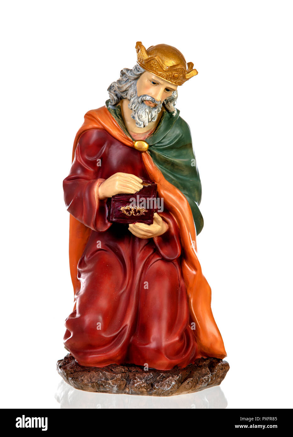Melchor, one of the three wise men. Ceramic figure isolated on white ...