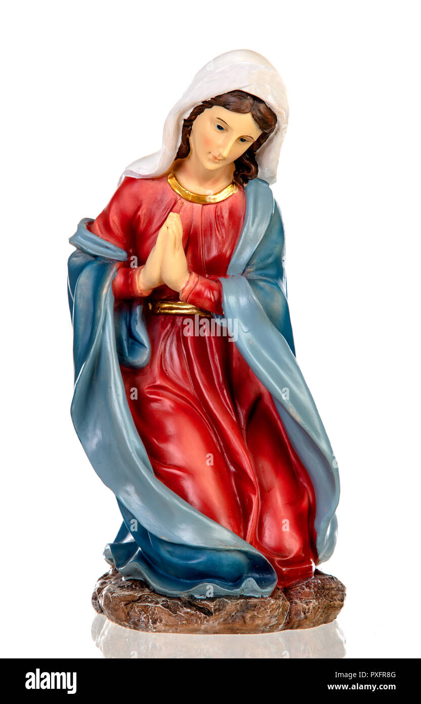 Ceramic figure of the virgin mary isolated on white background Stock ...