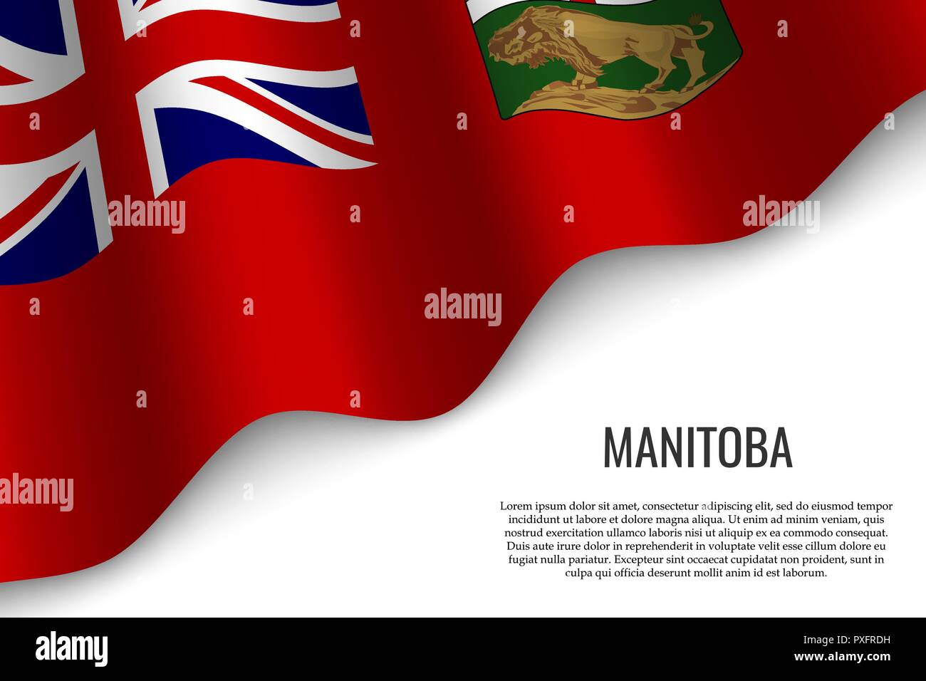 waving flag of Manitoba is a region of Canada on transparent background ...