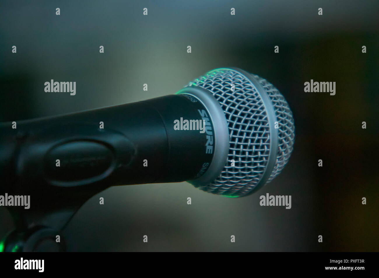 Detail of a microphone for singing taken in front view (view of the ...
